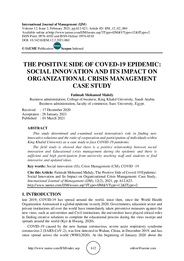 (PDF) THE POSITIVE SIDE OF COVED-19 EPIDEMIC: SOCIAL INNOVATION AND ITS ...
