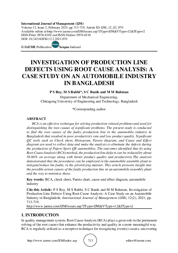 (PDF) INVESTIGATION OF PRODUCTION LINE DEFECTS USING ROOT CAUSE ...