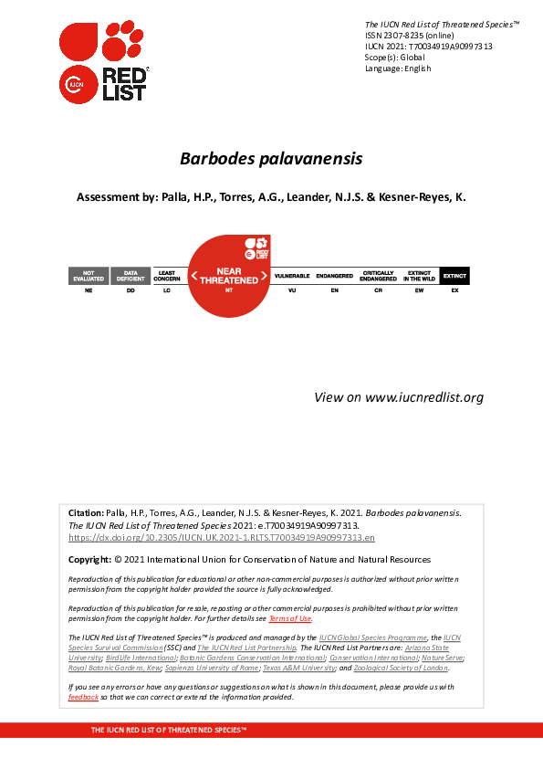 (PDF) Barbodes palavanensis. THE IUCN RED LIST OF THREATENED SPECIES ...