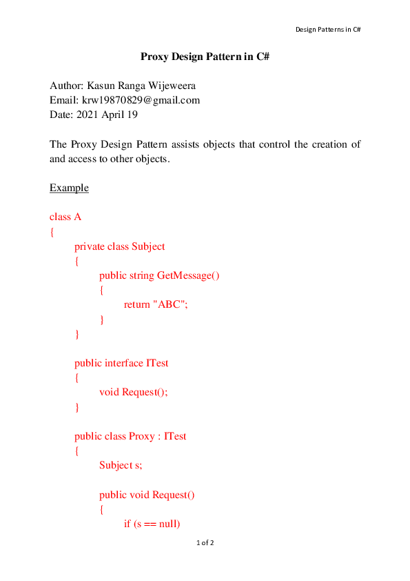(PDF) Proxy Design Pattern in C#