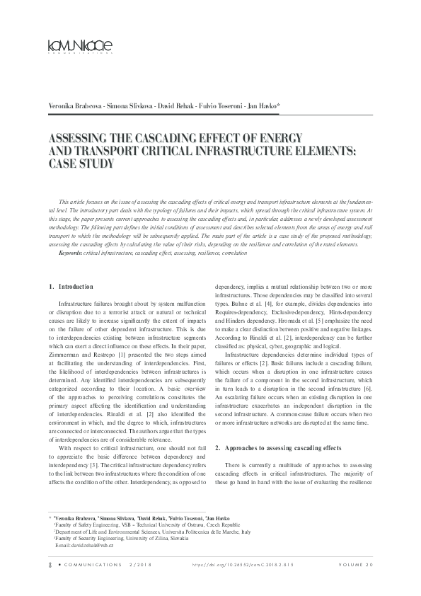 (PDF) ASSESSING THE CASCADING EFFECT OF ENERGY AND TRANSPORT CRITICAL INFRASTRUCTURE ELEMENTS ...