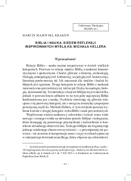 (PDF) Marcin Majewski, Biblia i nauka. Siedem refleksji inspirowanych myślą ks. Michała Hellera