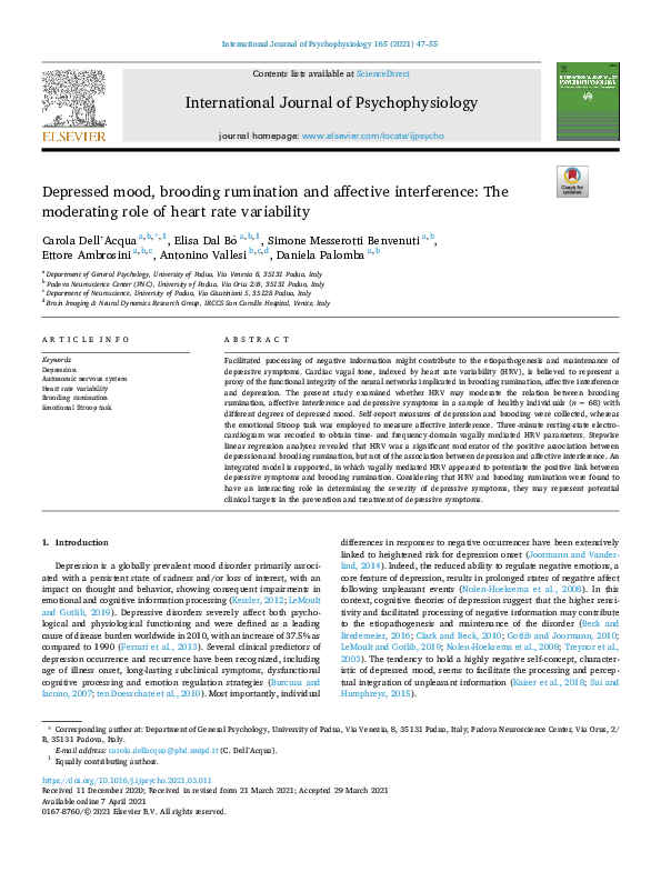 (PDF) Depressed mood, brooding rumination and affective interference ...