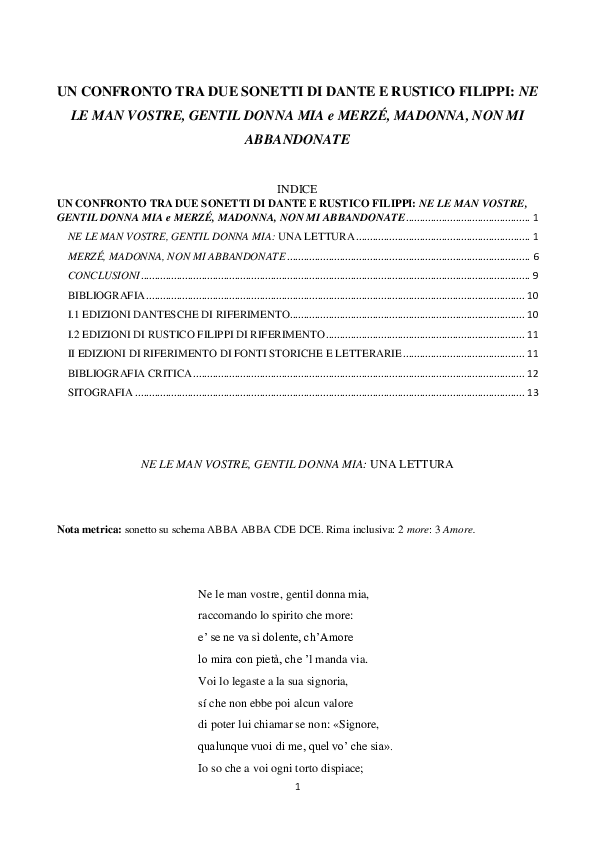 (PDF) Confronto tra un sonetto di Dante e uno di Rustico Filippi