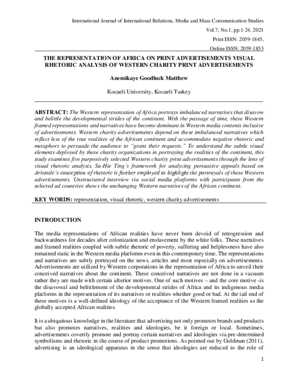 (PDF) THE REPRESENTATION OF AFRICA ON PRINT ADVERTISEMENTS VISUAL ...