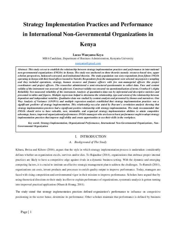 (PDF) Strategy Implementation Practices and Performance in ...