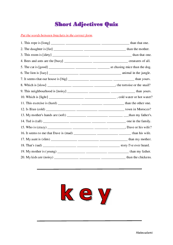 (PDF) Short Adjectives Quiz
