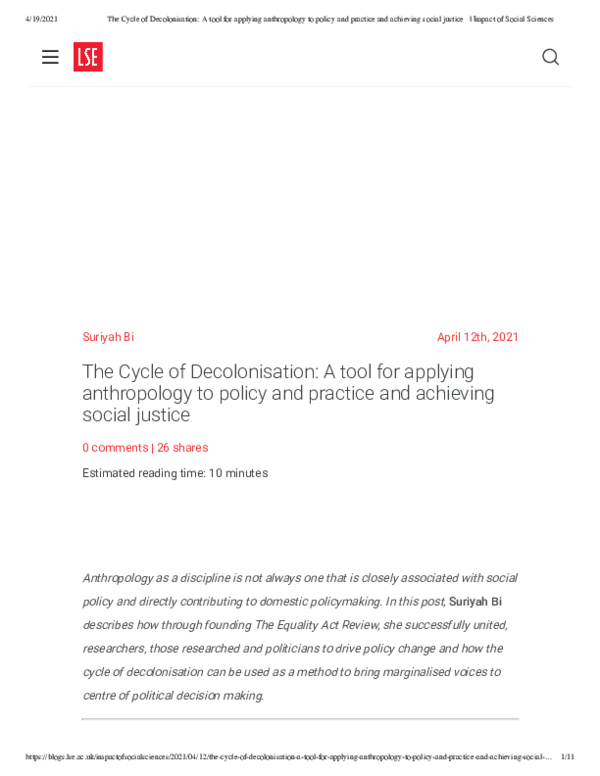 (PDF) The Cycle of Decolonisation: A tool for applying anthropology to ...