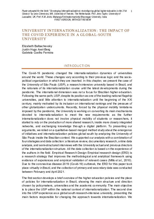 (PDF) UNIVERSITY INTERNATIONALIZATION: THE IMPACT OF THE COVID ...