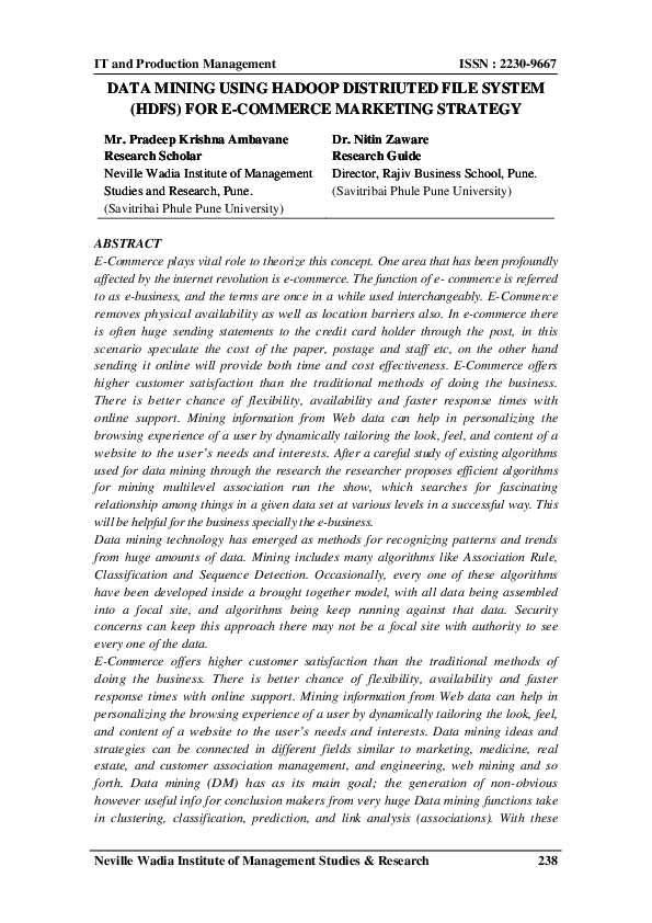(PDF) DATA MINING USING HADOOP DISTRIBUTED FILE SYSTEM (HDFS) FOR E-COMMERCE MARKETING STRATEGY
