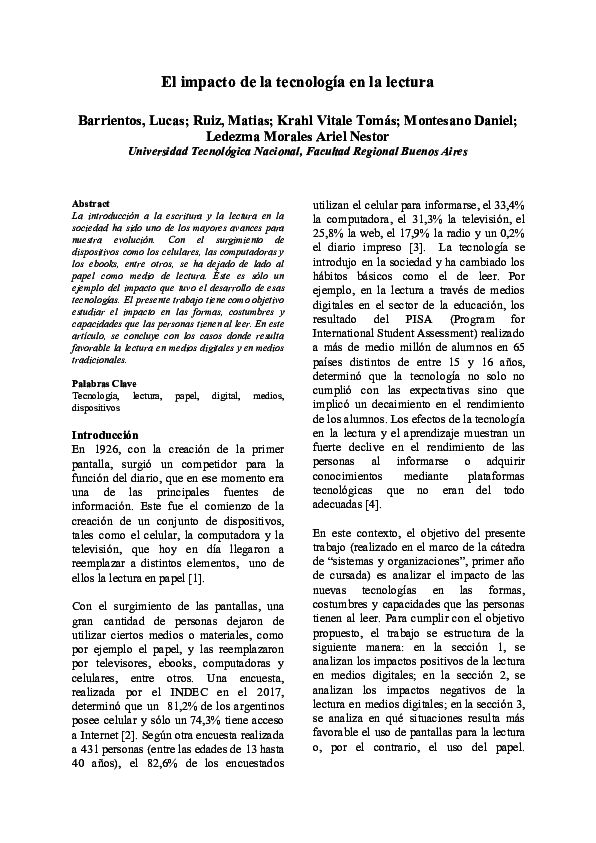 (PDF) El impacto de la tecnología en la lectura