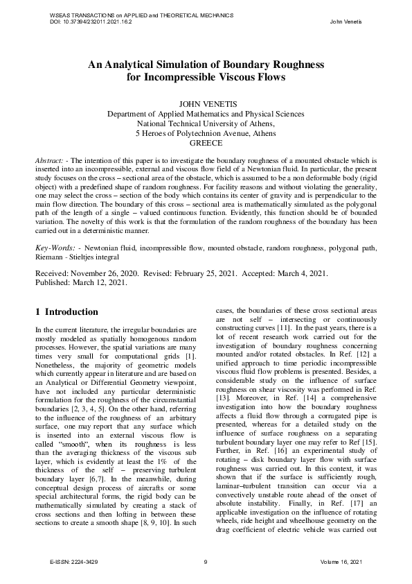 (PDF) An Analytical Simulation of Boundary Roughness for Incompressible Viscous Flows