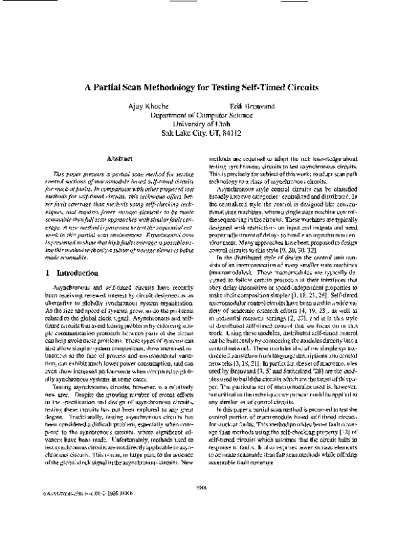 Pdf A Partial Scan Methodology For Testing Self Timed Circuits