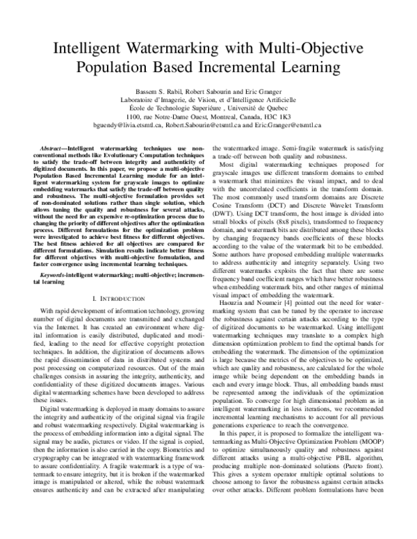 (PDF) Intelligent watermarking with multi-objective Population Based Incremental Learning