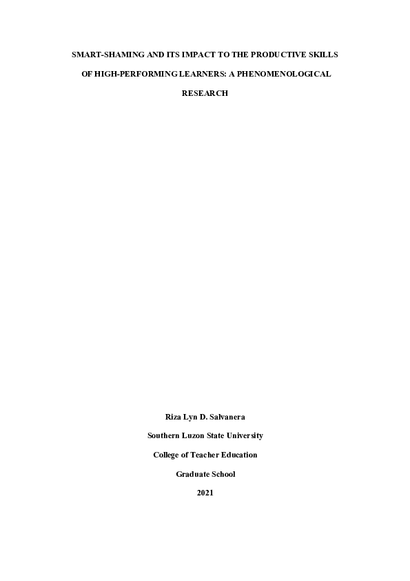 (DOC) SMART-SHAMING AND ITS IMPACT TO THE PRODUCTIVE SKILLS OF HIGH ...