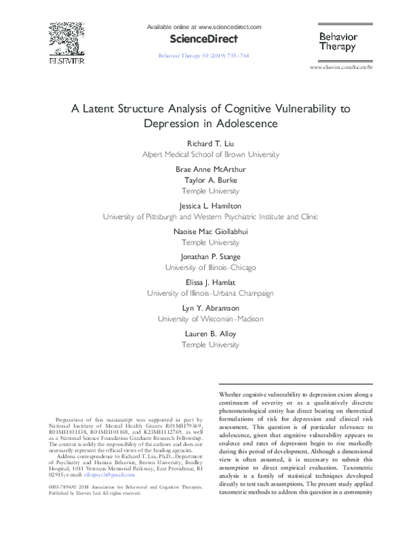 (PDF) A Latent Structure Analysis of Cognitive Vulnerability to ...