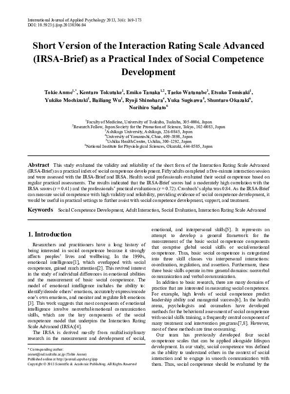(PDF) Short Version of the Interaction Rating Scale Advanced (IRSA ...