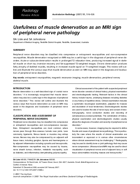 (PDF) Usefulness of muscle denervation as an MRI sign of peripheral ...