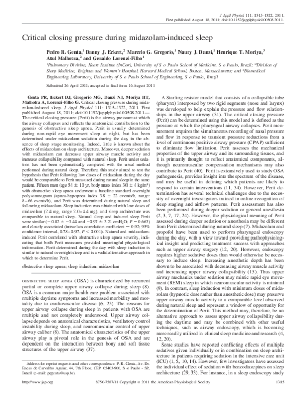 (PDF) Critical closing pressure during midazolam-induced sleep