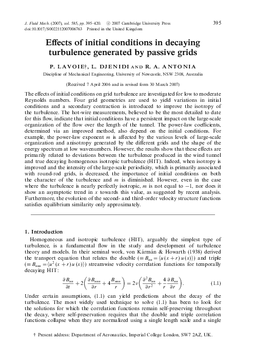 (PDF) Effects of initial conditions in decaying turbulence generated by passive grids