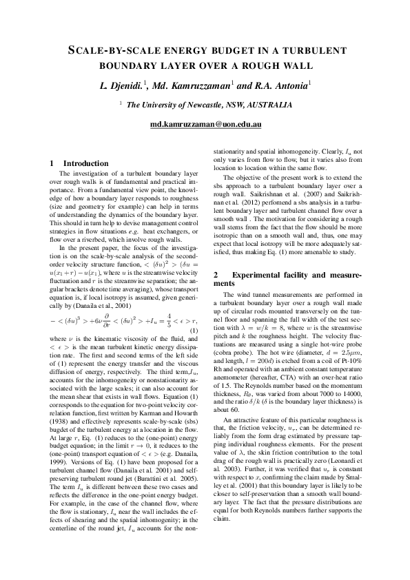 (PDF) Scale-by-scale energy budget in a turbulent boundary layer over a ...