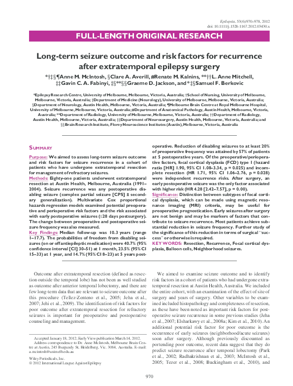 (PDF) Long-term seizure outcome and risk factors for recurrence after ...