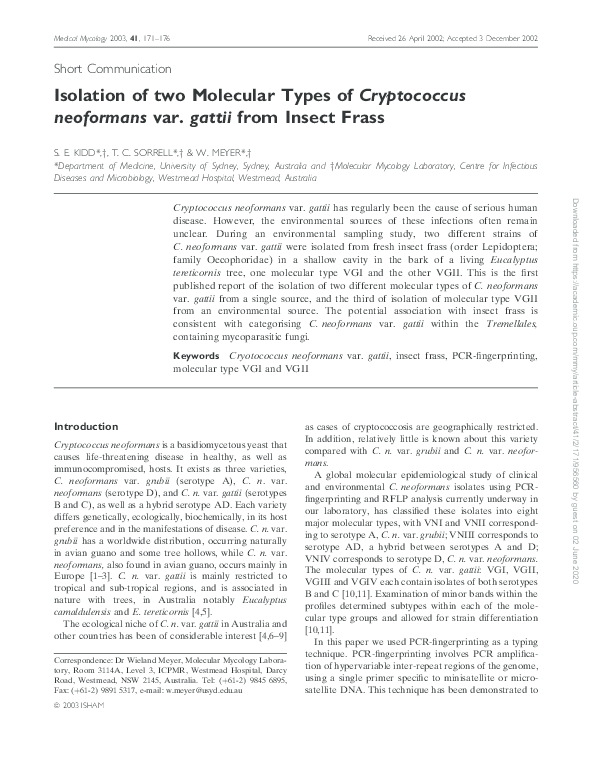 (PDF) Isolation of two molecular types of Cryptococcus neoformans var ...