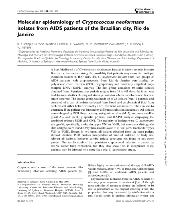 (PDF) Molecular epidemiology of Cryptococcus neoformans isolates from ...
