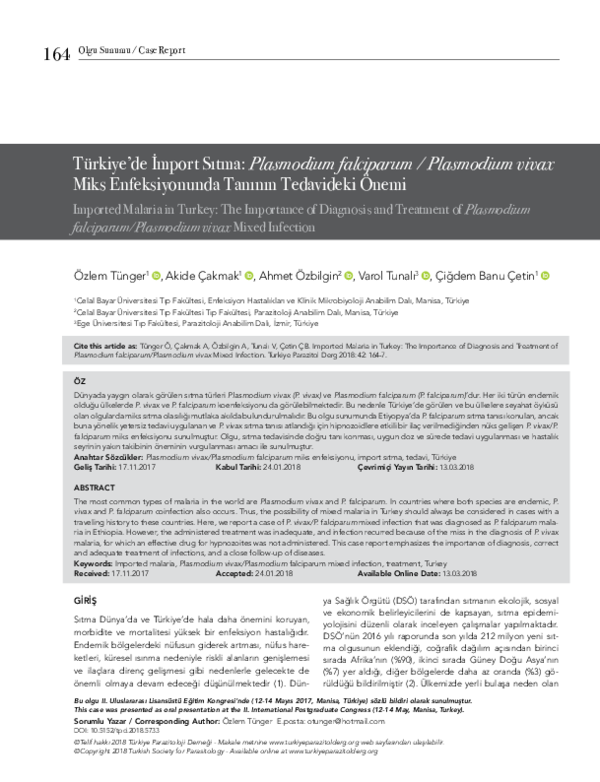 (PDF) Imported Malaria in Turkey: The Importance of Diagnosis and ...