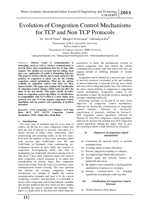 (PDF) Evolution of Congestion Control Mechanisms for TCP and Non TCP ...