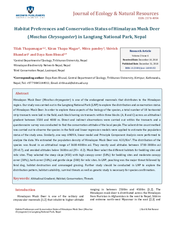 (PDF) Habitat Preferences and Conservation Status of Himalayan Musk ...