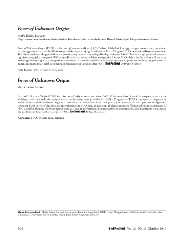 (PDF) Fever of Unknown Origin