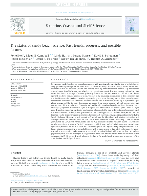 (PDF) The status of sandy beach science: Past trends, progress, and ...