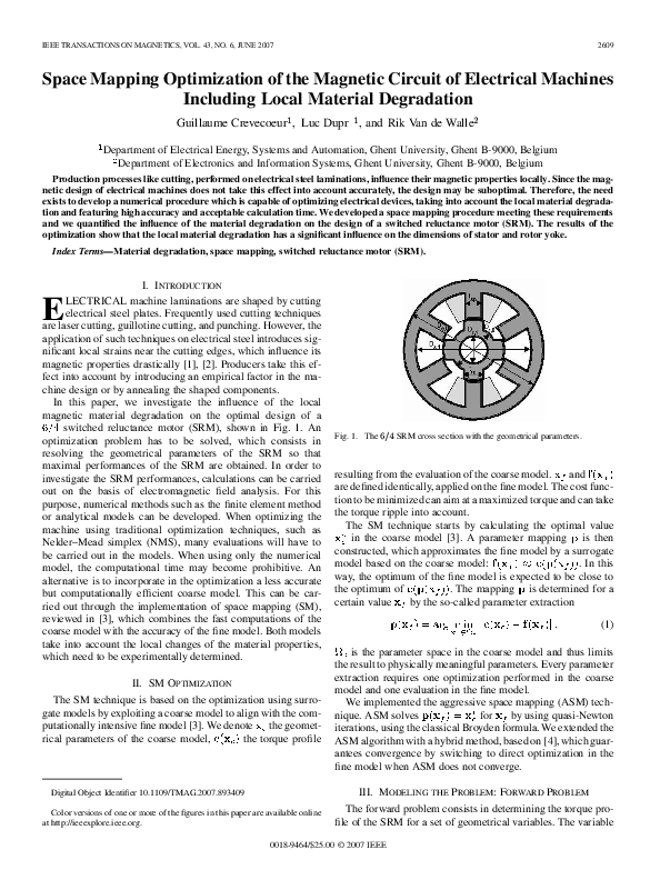 (PDF) Space Mapping Optimization of the Magnetic Circuit of Electrical Machines Including Local ...