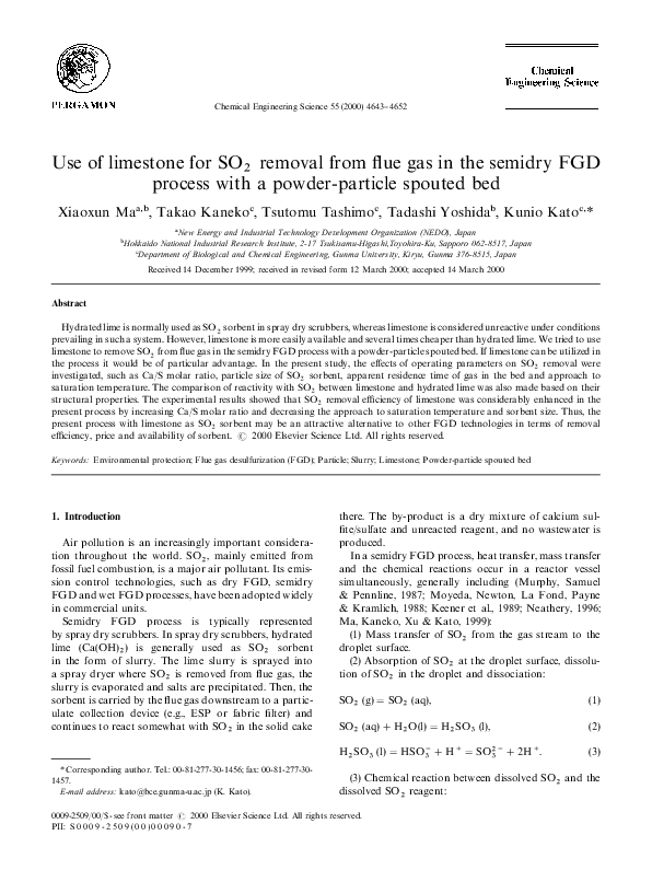 (PDF) Use of limestone for SO2 removal from flue gas in the semidry FGD ...