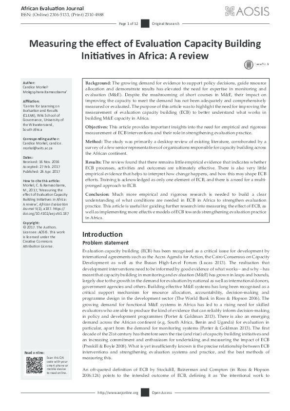 (PDF) Measuring the effect of Evaluation Capacity Building Initiatives ...