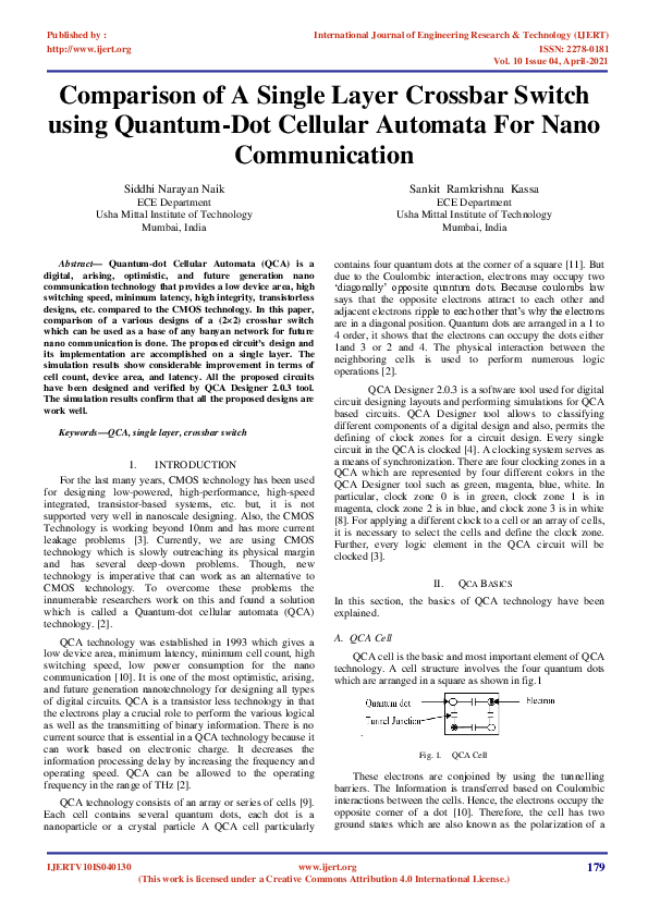 (PDF) IJERT-Comparison of A Single Layer Crossbar Switch using Quantum-Dot Cellular Automata For ...