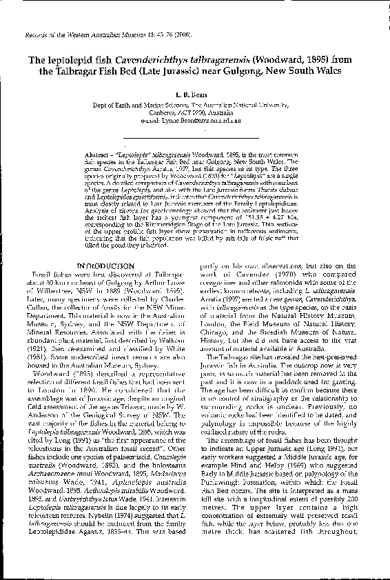 (PDF) The leptolepid fish Cavenderichthys talbragarensis (Woodward ...