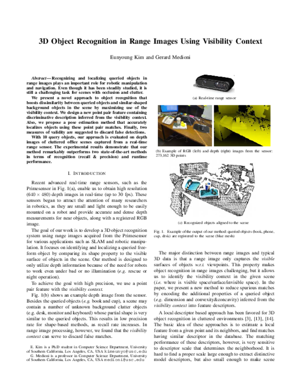 Pdf 3d Object Recognition In Range Images Using Visibility Context