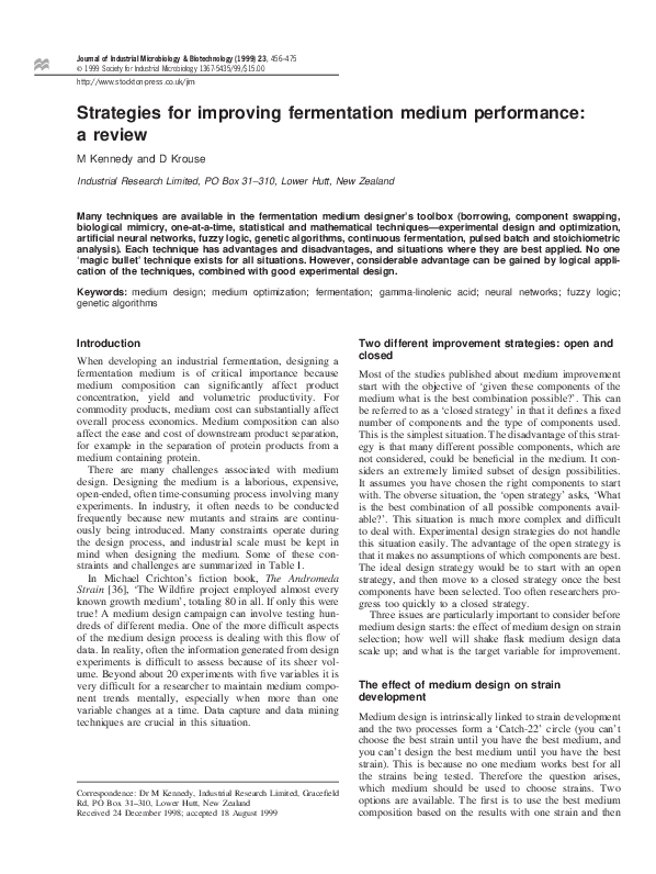 (PDF) Strategies for improving fermentation medium performance: a ...