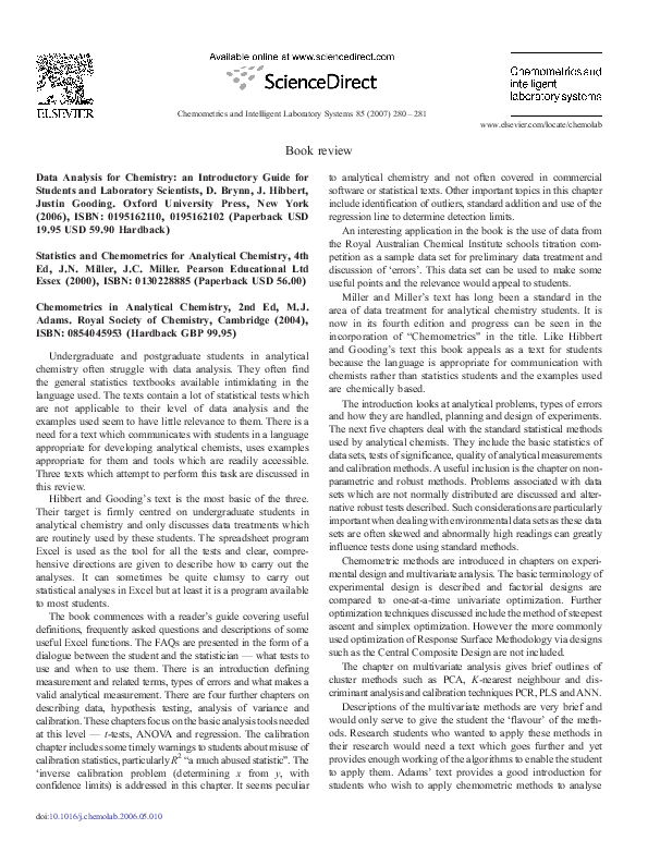 (PDF) D. Brynn, J. Hibbert and Justin Gooding, Data Analysis for ...