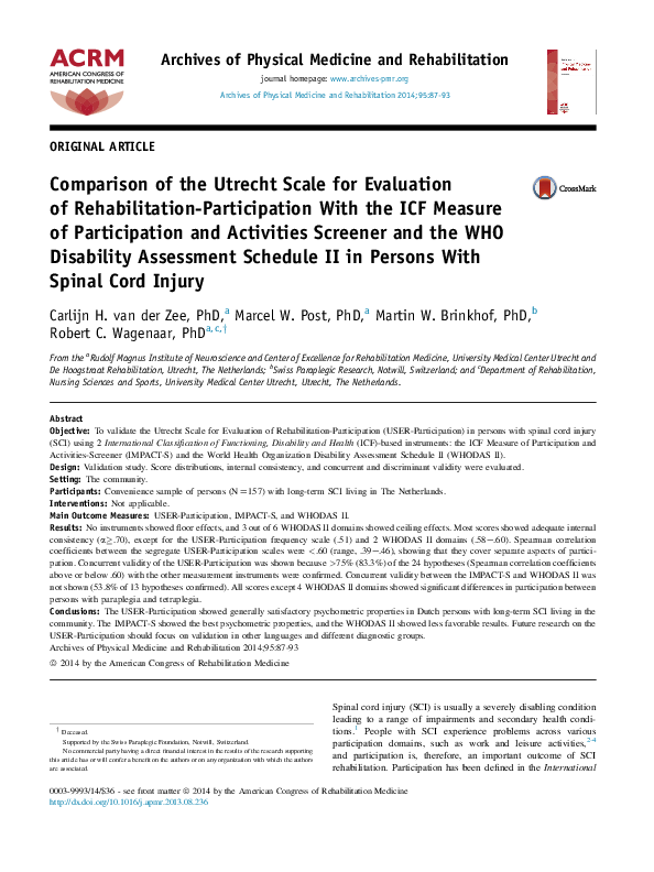 (PDF) Comparison of the Utrecht scale for evaluation of rehabilitation ...