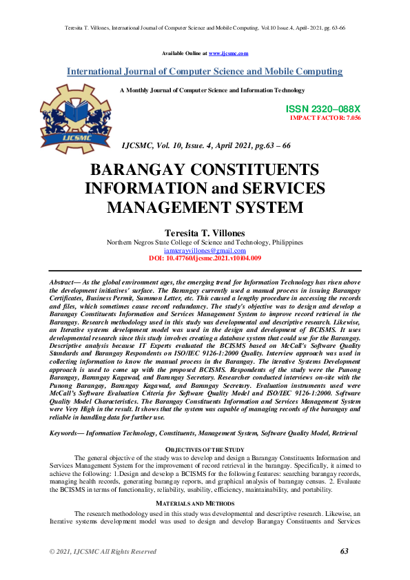 (PDF) BARANGAY CONSTITUENTS INFORMATION and SERVICES MANAGEMENT SYSTEM﻿