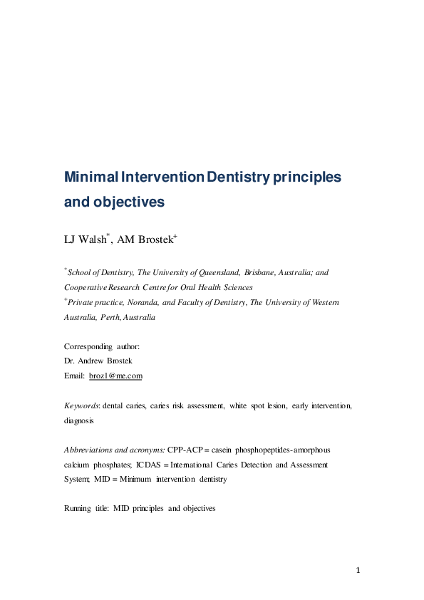 (PDF) Minimum intervention dentistry principles and objectives