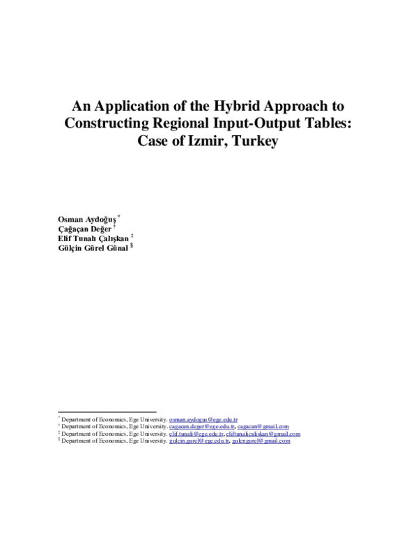 (PDF) An Application of the Hybrid Approach to Constructing Regional Input-Output Tables: Case ...