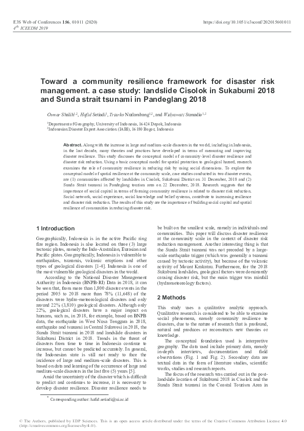 (PDF) Toward a community resilience framework for disaster risk ...