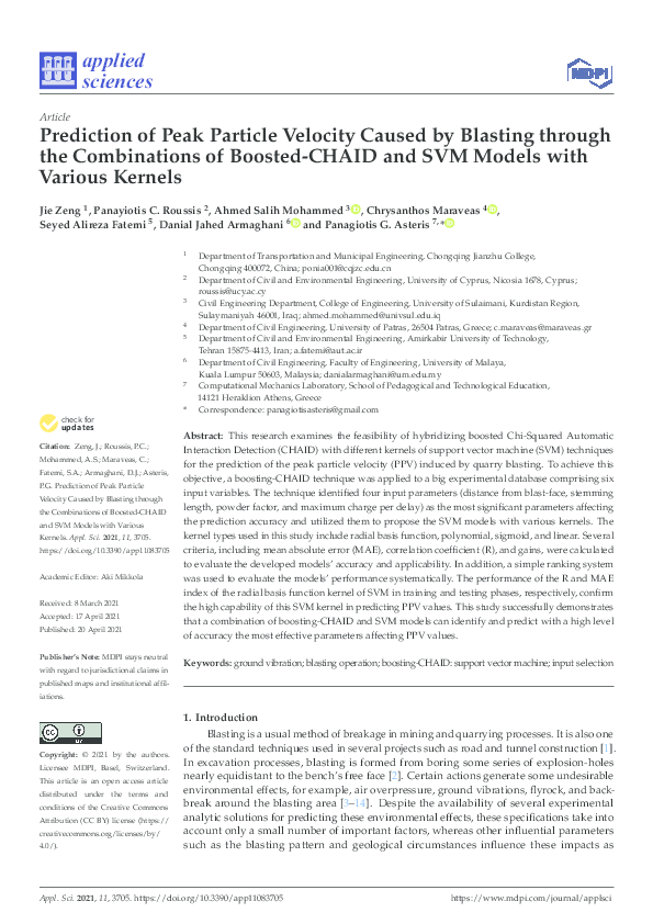 (PDF) Prediction of Peak Particle Velocity Caused by Blasting through the Combinations of ...