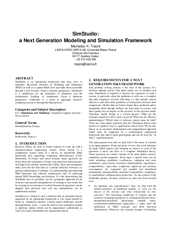 (PDF) SimStudio: Advanced Modeling & Simulation Framework