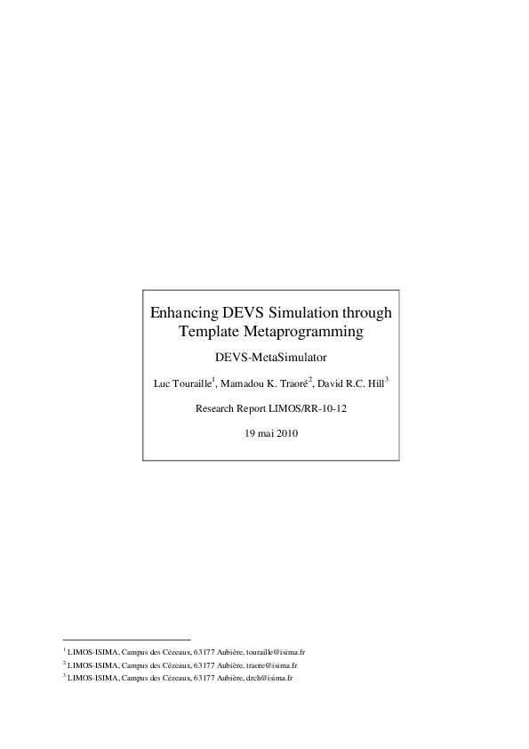 (PDF) Enhancing DEVS simulation through template metaprogramming: DEVS-MetaSimulator