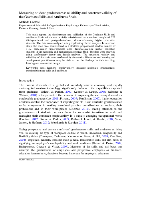 (PDF) Measuring student graduateness: reliability and construct ...